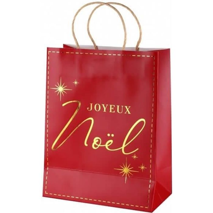 Sac cadeau Joyeux Noël rouge et doré or métallisé (x1) REF/7117 ...