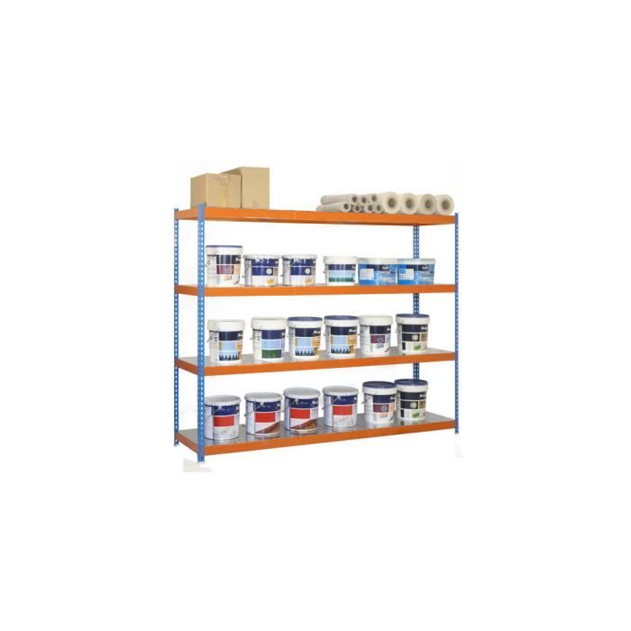 Étagère métallique - SIMON RACK - KIT ECOFORTE - 4 niveaux - 2000 x 1200 x 600 mm - Bleu/Orange ...