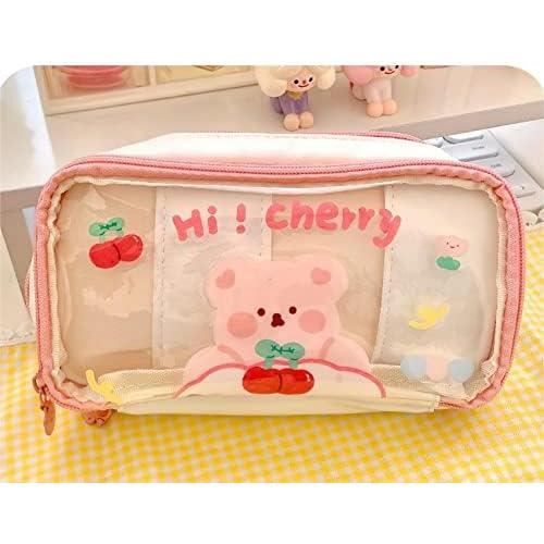 Kawaii Aesthetic Cute Clear Pencil Case Bag Cosmetic Bag With 3 ...