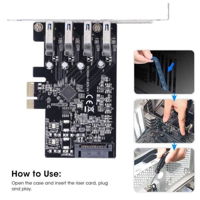 Carte Adaptateur PCI‑E vers USB30 Carte d'Extension de Réseau d'Alimentation Indépendante KC005A ...
