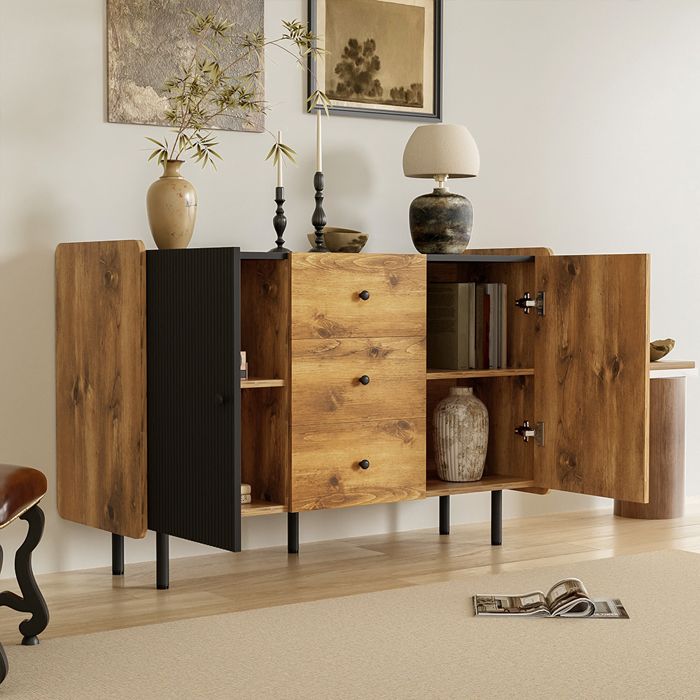 Buffet moderne -LEYTN - Buffet 120 cm noir et bois - avec 2 Portes ...