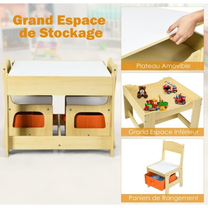 DREAMADE Ensemble Tables et 2 Chaises pour Enfants 3 en 1, avec Tableau ...
