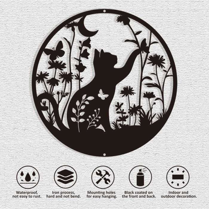 Décoration Murale En Métal, Chat Dans Le Buisson De Fleurs, Décoration ...
