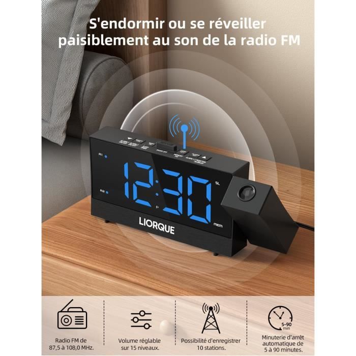 LIORQUE Radio Reveil Projection Plafond, Reveil Projecteur Plafond avec ...