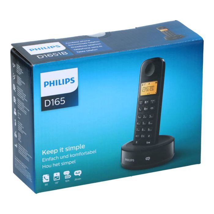 Téléphone sans fil - PHILIPS - D1651B/01 - DECT - Noir - Écran 1,6 ...