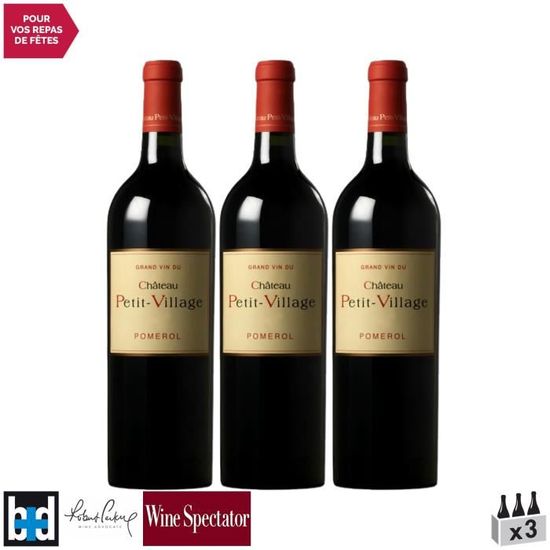 Château Petit Village Rouge 2015 - Lot de 3x75cl - Vin Rouge de Bordeaux - Appellation AOC ...