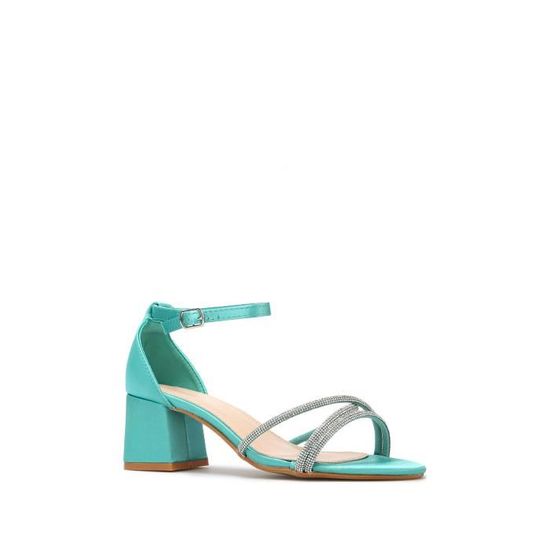 Sandales Compensées LA MODEUSE en Satin Blanc et Vert Clair avec Strass ...