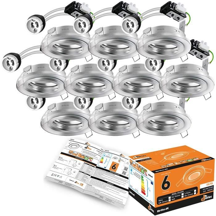 XimstF Lot de 10 spots encastrables GU10 orientables-En acier-Couleur : chrome brossé-Norme CE ...