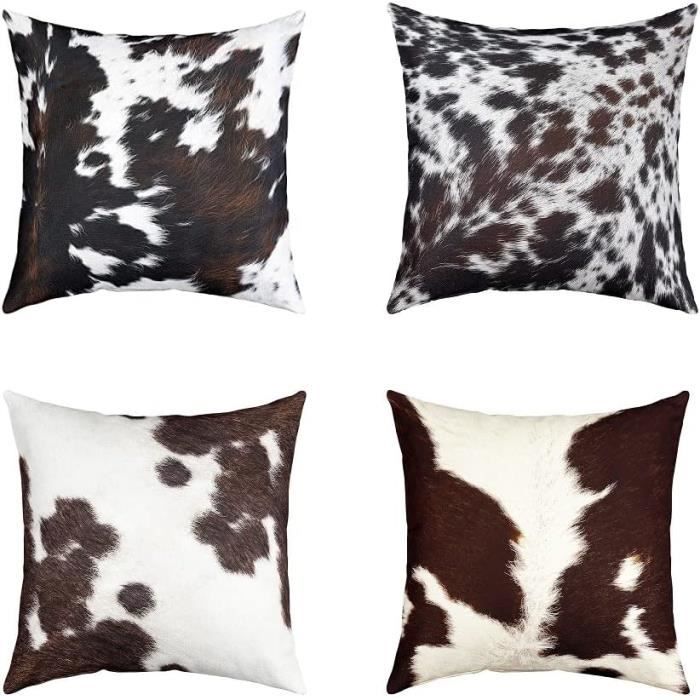 Lot De 4 Housses De Coussin En Peau De Vache Occidentale, 40 X 40 Cm ...
