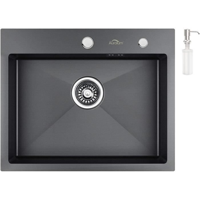 Evier Inox 1 Bac 55 X45cm Cuisine Noir Un Distributeur Savon Assorti ...