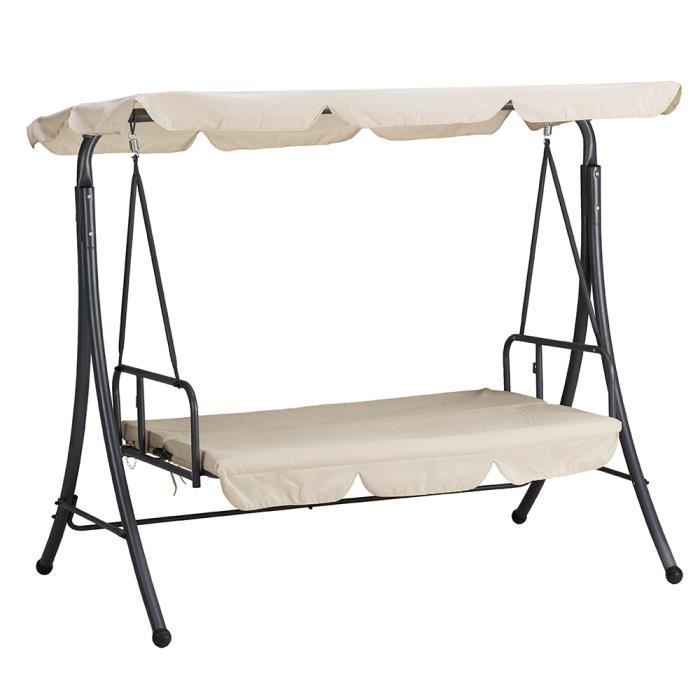Balancelle lit pliable en acier peint tissu en polyester Bali Beige ...