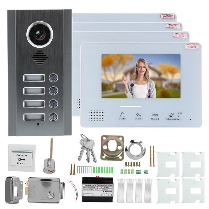 Cikonielf Sonnette vidéo Kit de visiophone Bus système à 2 fils Vision nocturne avec outillage ...