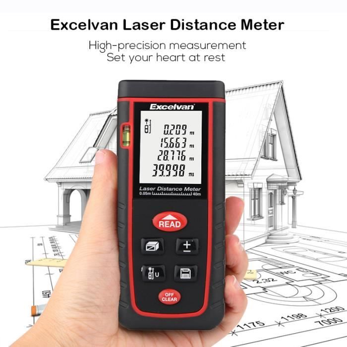 Excelvan Mesureur de Distance Laser Longueur 40m Viseur avec Niveau à ...
