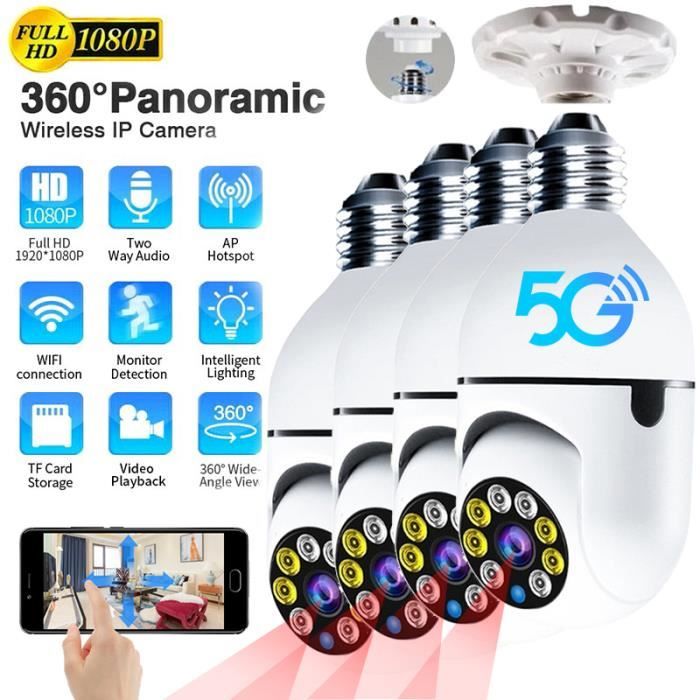 Caméra de Surveillance Wifi 5g Ampoule E27 Vision Nocturne Couleur ...