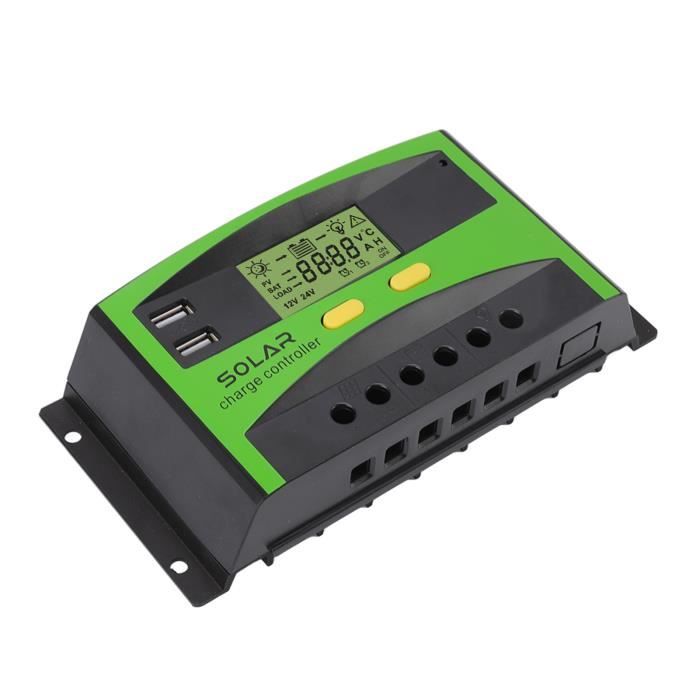 KIMISS Contrôleur de charge solaire PWM Contrôleur solaire PWM 12 V/24 V avec double bouton USB ...