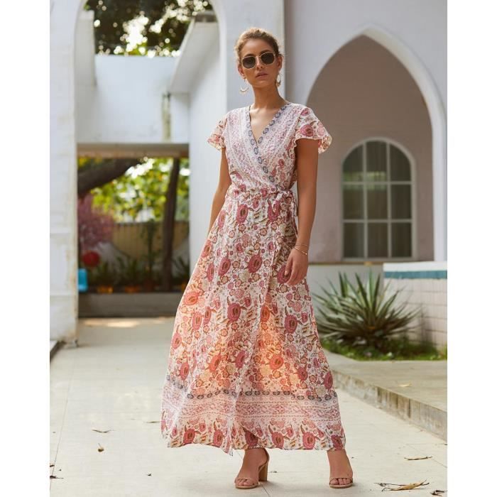 Robe femme chic et elegant Boheme Col en V Sexy Imprimé Vacances à la ...