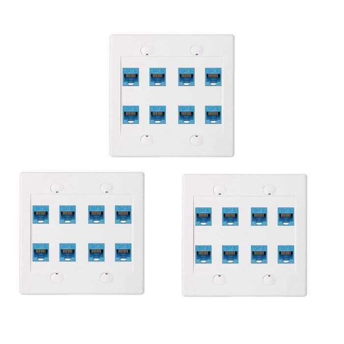 3X Plaque Murale Ethernet 8 Ports - Double Cat6 RJ45 Câble Réseau ...