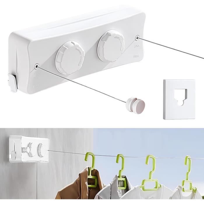 Corde à Linge Rétractable, Étendage à Linge Mural à Gain de Place ...