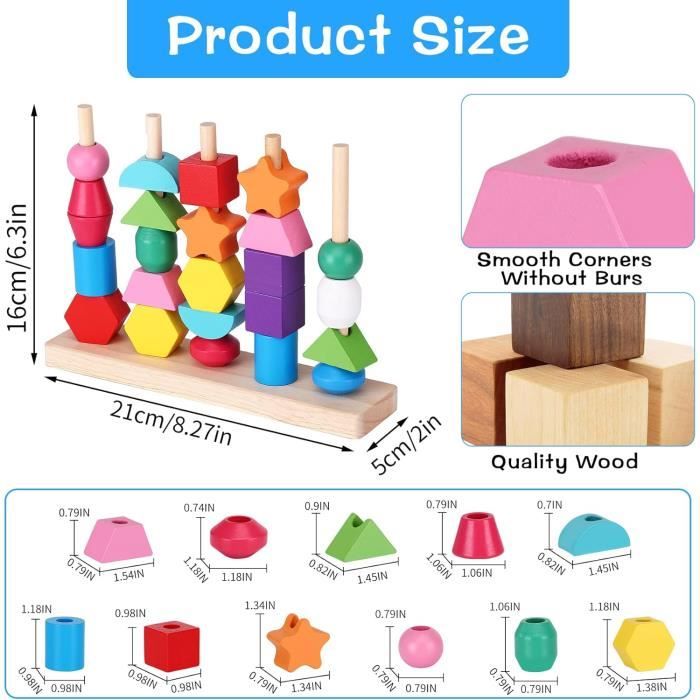 Montessori Bead Sequencing Toy Set,Lacing Beads&Stacking Blocks ...