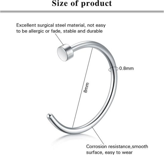 Percing Nez Vis en Acier Inoxydable Percing au Nez Anneau 20G L Forme ...