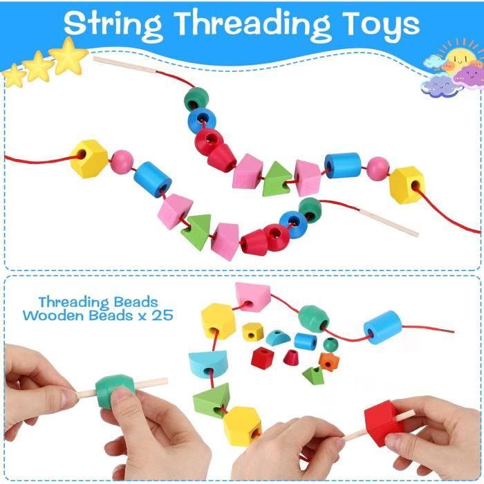 Montessori Bead Sequencing Toy Set,Lacing Beads&Stacking Blocks ...