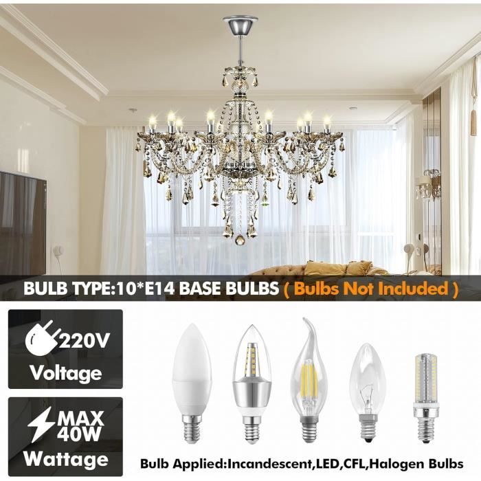 Iglobalbuy Lustre en Cristal Baroque 10 Bras Couleur Cognac, K9 Lustre ...