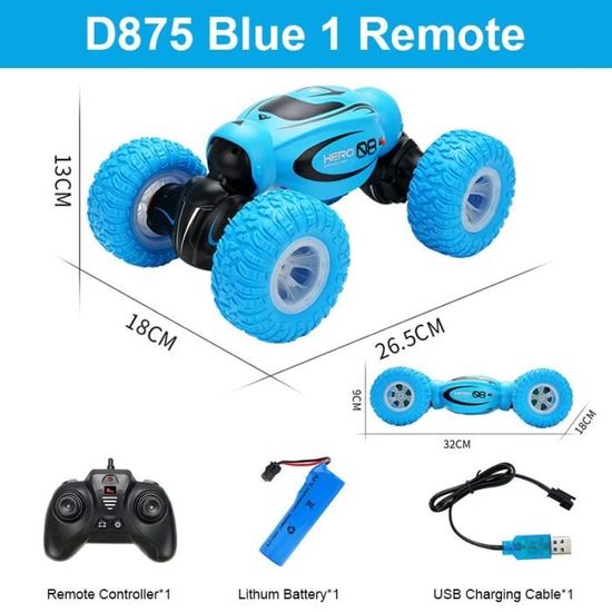 Voiture cascadeuse télécommandée D875 4WD - Bleue - Tout-terrain déformable - Jouet pour enfant ...