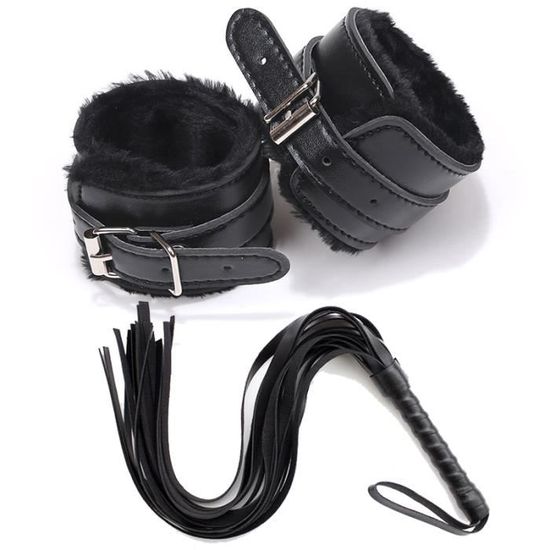 Menottes en cuir PU pour couples, masque pour les yeux, fessée, fouet ...