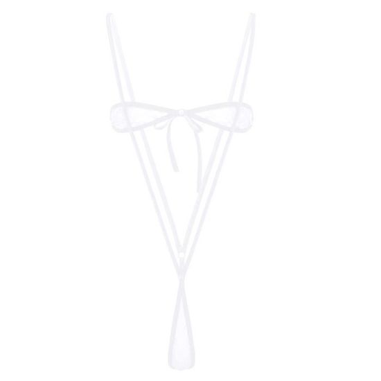 2 Pcs Femmes Micro Mini Dentelle Transparente Bikini Lingerie Ensemble ...