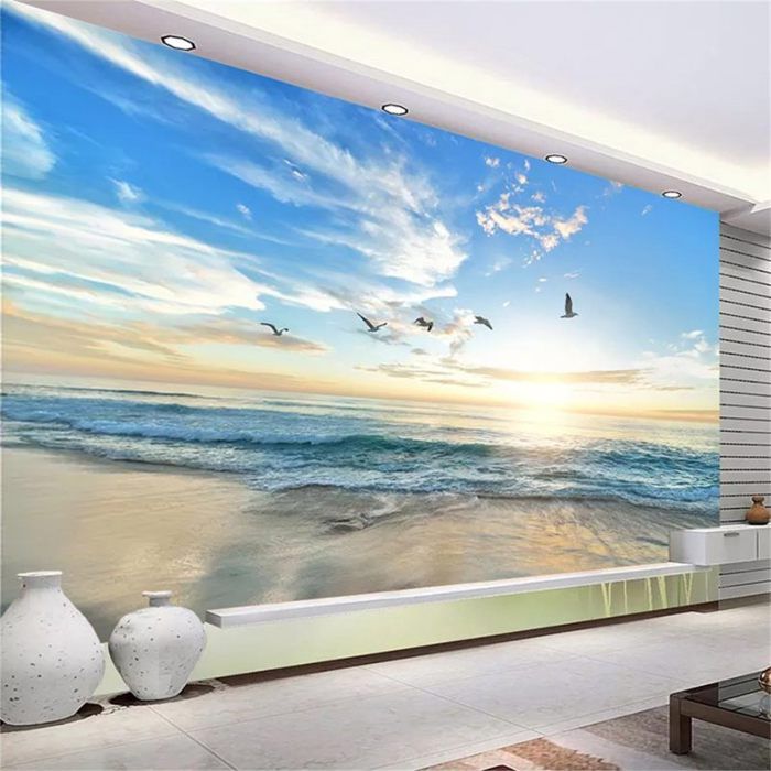 Fresque Murale Papier Peint coucher de soleil sur la mer 350x256cm ...