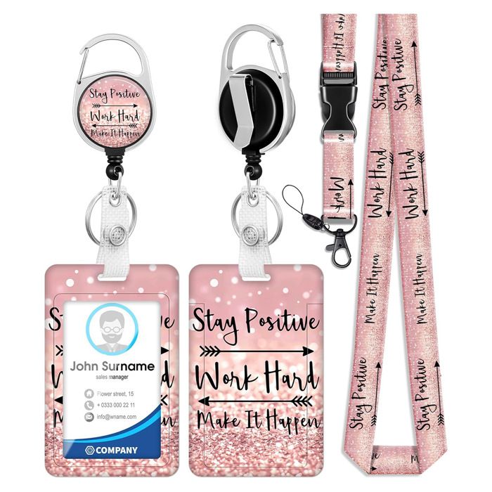 Porte Badge Id avec Lanyard Breakaway,Badge Reel rétractable,Clips de ...