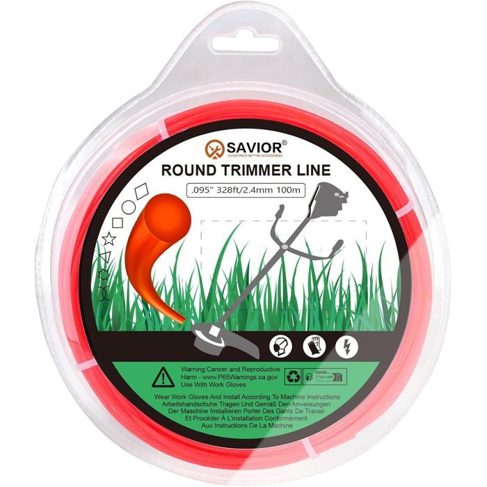 Fil de Debroussailleuse 2.4mm*100M Nylon Garden Grass Trimmers Heavy Duty Wire Strimmers(2,4 mm ...