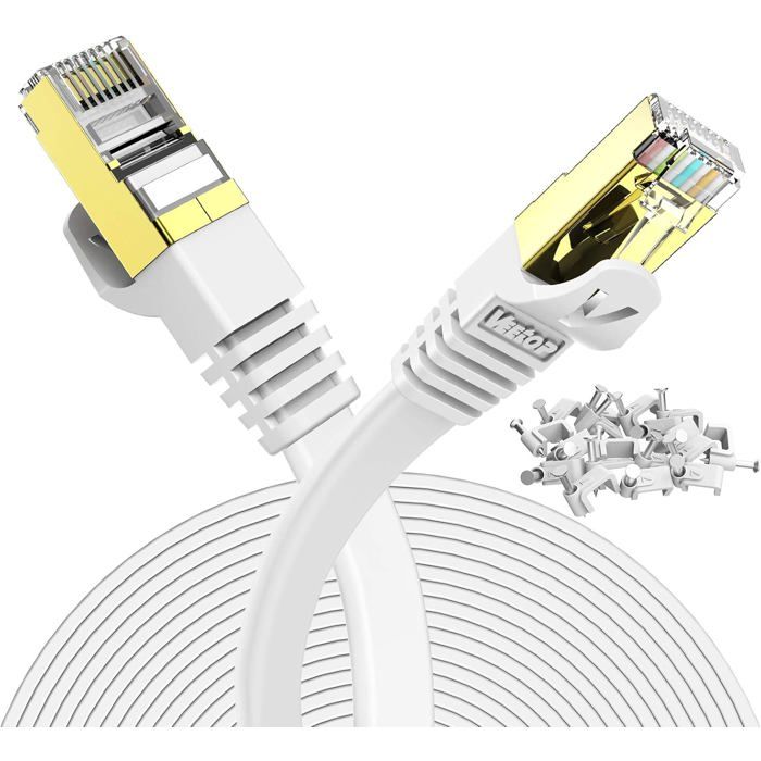 Cable Ethernet 20M, Cable Rj45 Cat 7 Plat Haute Vitesse Avec Connecteur ...