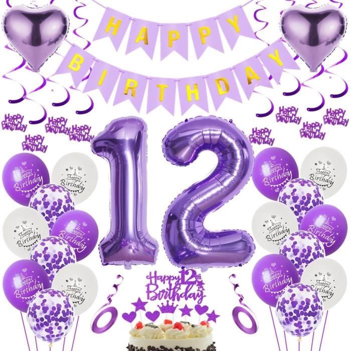 Ballons Décoration 12 Ans Anniversaire Violet Décoration 12 Ans ...