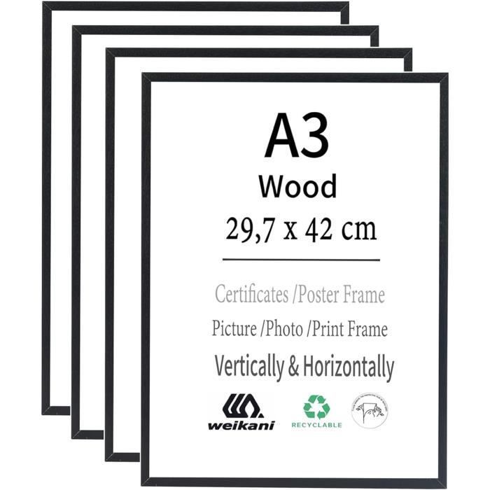 Lot de 4 cadres photo A3 noirs - 29,7 x 42 cm Cadre photo en bois avec ...