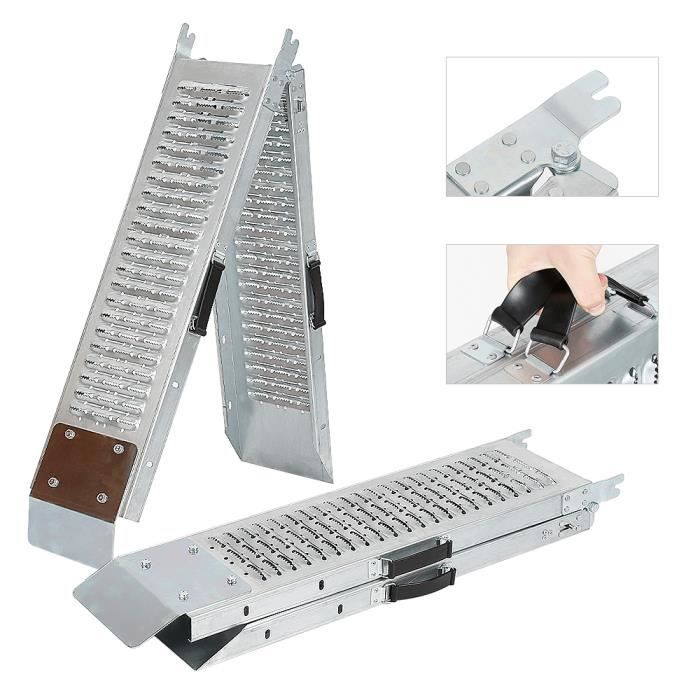 Lot de 2 Rampes de chargement Pliable 400 Kg Rails d'accès Acier Antidérapante Perforée ...