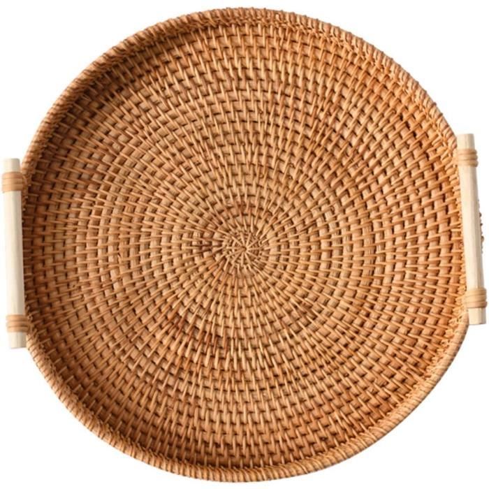 Plateau Rond en Rotin Plateau De Service Plateau Tissé Rond Plateau De ...