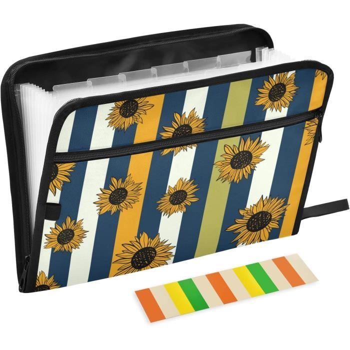 Trieur extensible avec fermeture éclair, motif tournesol vintage, 13 ...