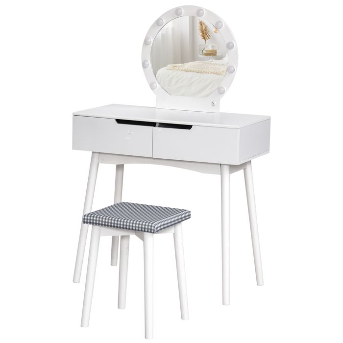 Coiffeuse design contemporain table de maquillage 2 tiroirs miroir LED ... Coiffeuse design contemporain table de maquillage 2 tiroirs miroir LED ...