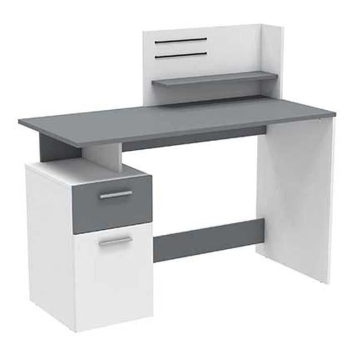 Bureu design avec 1 porte et 1 tiroir, coloris blanc-gris graphite ...