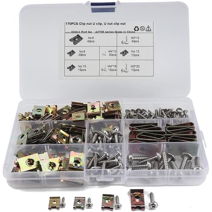 Lot de 170 clips en U de type U, écrous inoxydables avec vis fixes n° 6 ...
