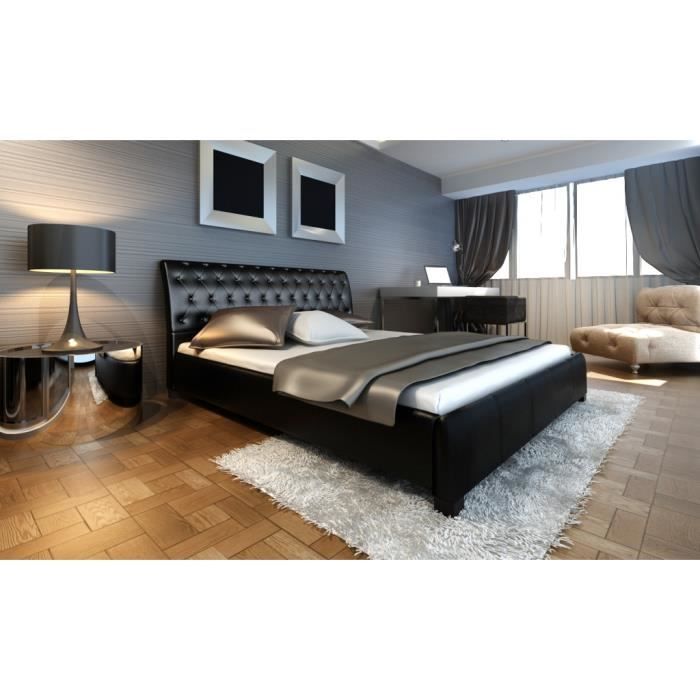 Lit double en simili cuir noir capitonné 180 × 200 - Cdiscount Maison