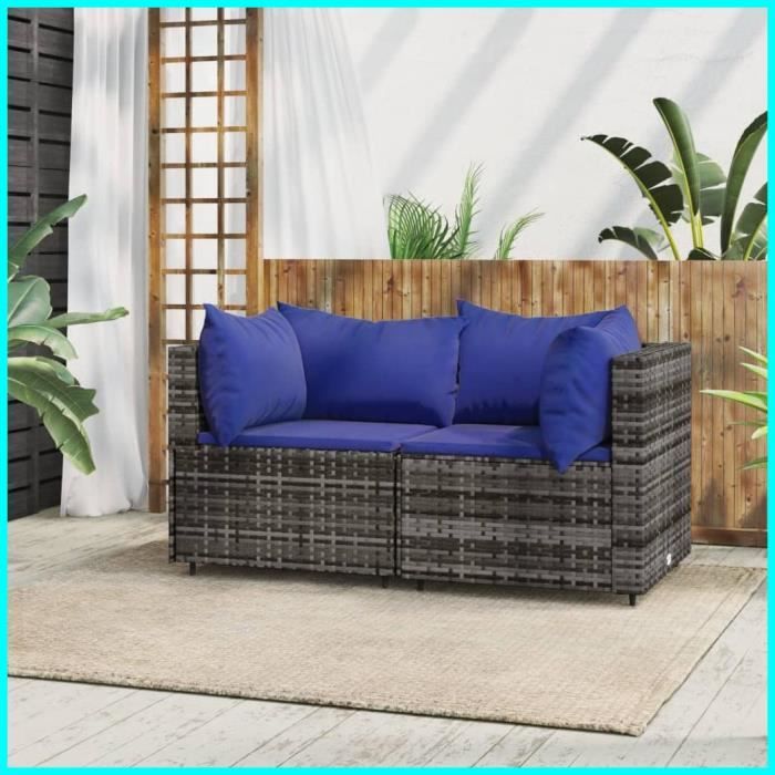 DXBK Canapés d'angle de jardin et coussins 2 pcs gris résine tressée ...