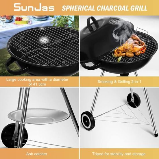 Barbecue à Charbon Rond, BBQ Mobile Barbecue Grill Portable de Jardin ...