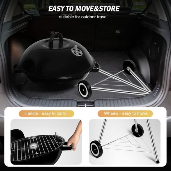 Barbecue à Charbon Rond, BBQ Mobile Barbecue Grill Portable de Jardin ...