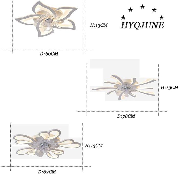 HJUNE Ventilateur de plafond avec éclairage Dimmable LED Plafonnier ...
