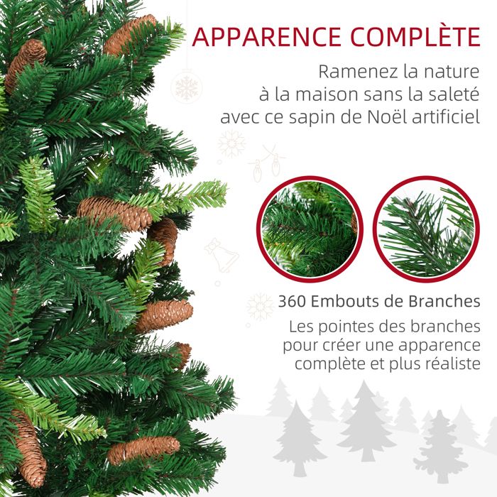 Sapin de Noël sapin artificiel avec 24 pommes de pin Ø 60 x 150H cm ...