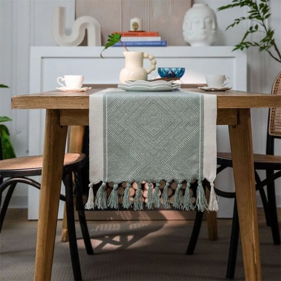 Chemin de Table Géométrique Jacquard Vert Nordique,Nappe de Campagne ...