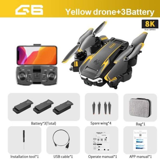 8K-DualC-Jaune-3B-KOHR G6 drone 8k 5g gps q6 dron professionnel hd ...