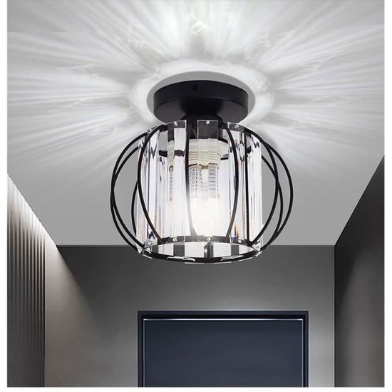 SAYOO Plafonnier en cristal moderne, Lustre plafonnier en cristal noir ...
